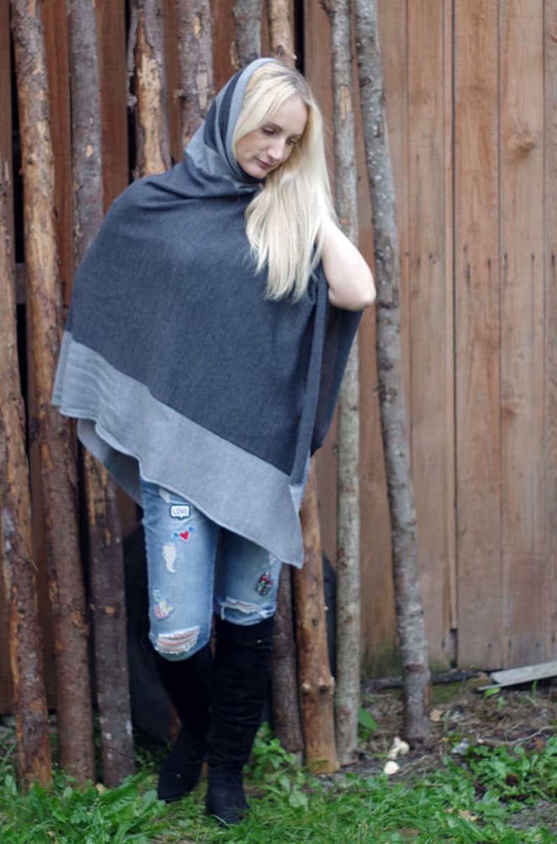 Women Poncho Gray Chunky Poncho Dark Gray Turtleneck Poncho Wool Cape ...