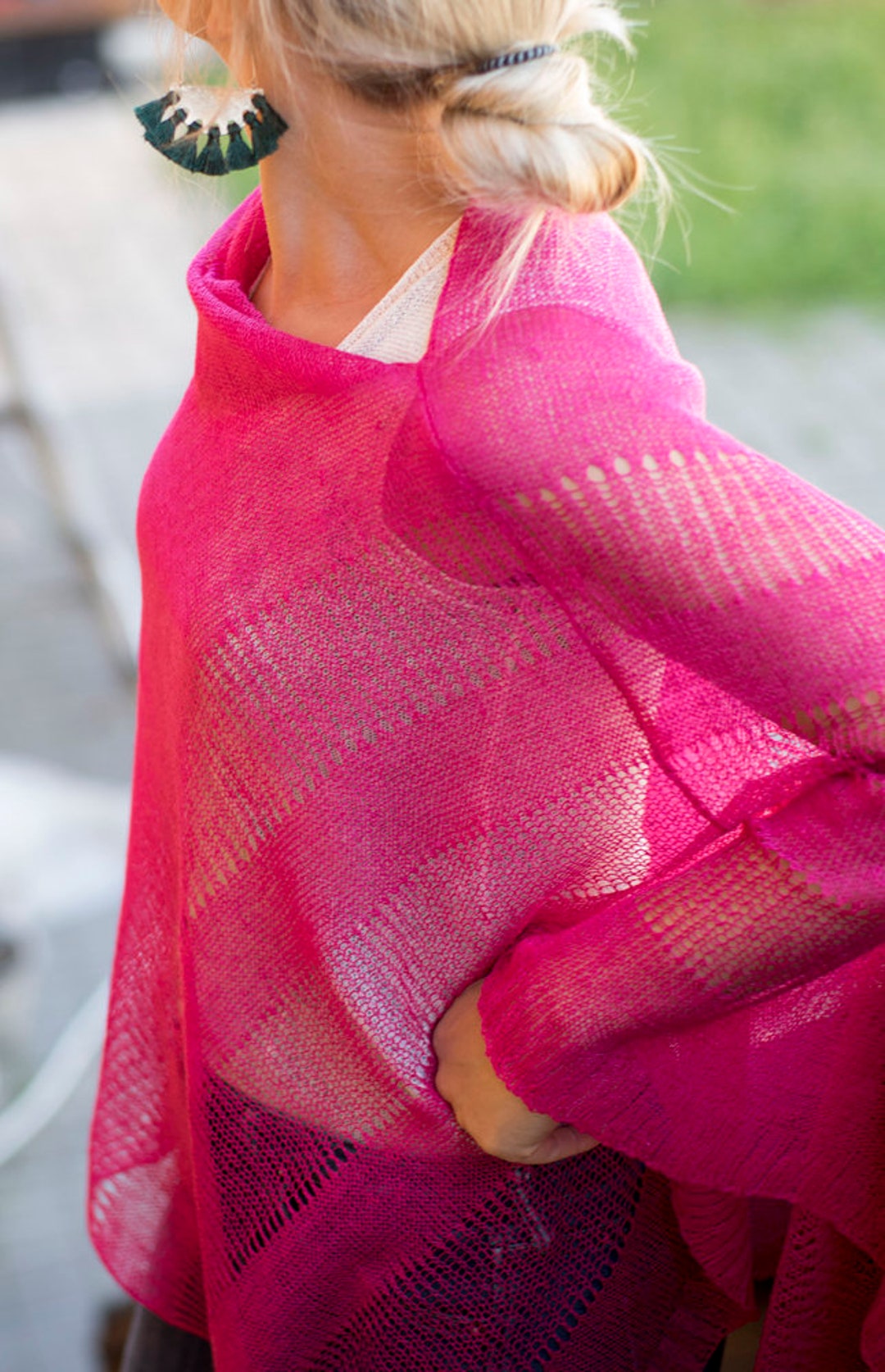 Linen Ponchos Women Pink Pure Linen Poncho Red Poncho Cape Wedding ...