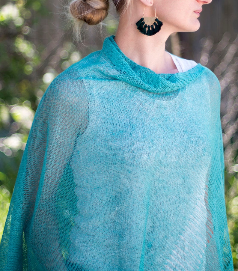 Summer Ponchos Women Pure Linen Poncho Linen Green Knitted Scarf White ...