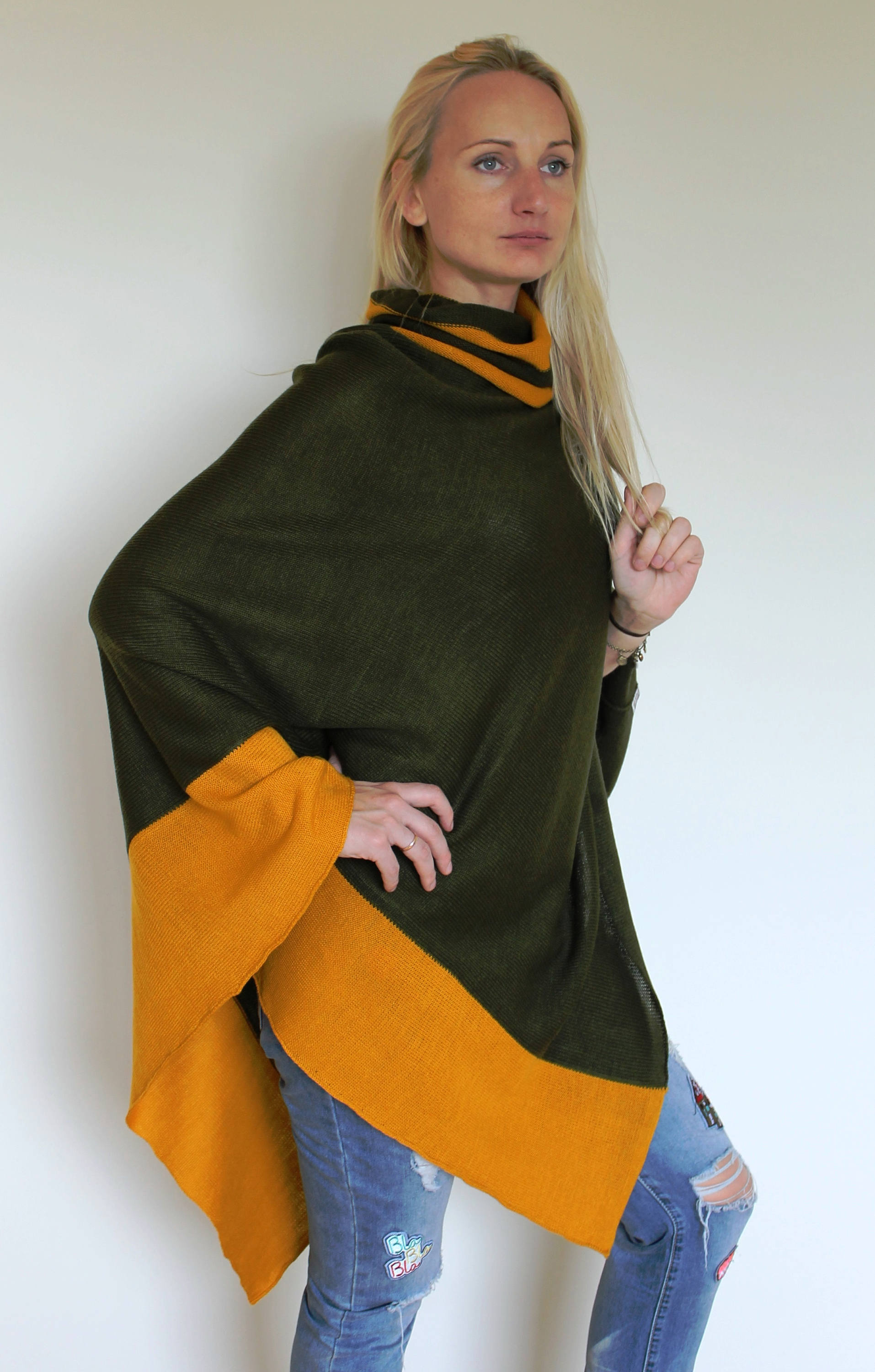 Green Poncho Knit Poncho Sweater Wrap Wool Scarf Women - Etsy