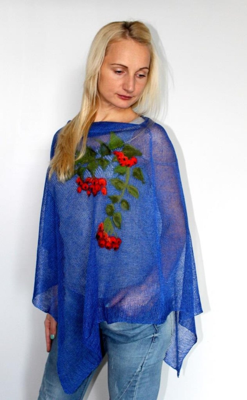 Pure Linen Pancho Cape Blue Wrap Poncho Linen Sweater Pancho Linen Cape ...