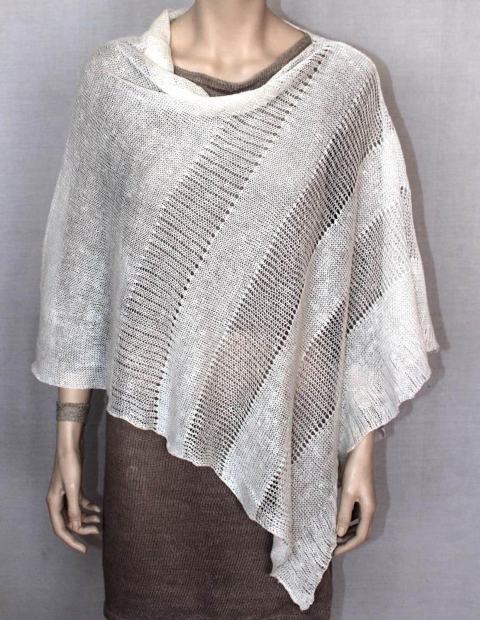 Summer Ponchos Women Pure Linen Poncho Linen Milk White Knitted Scarf ...