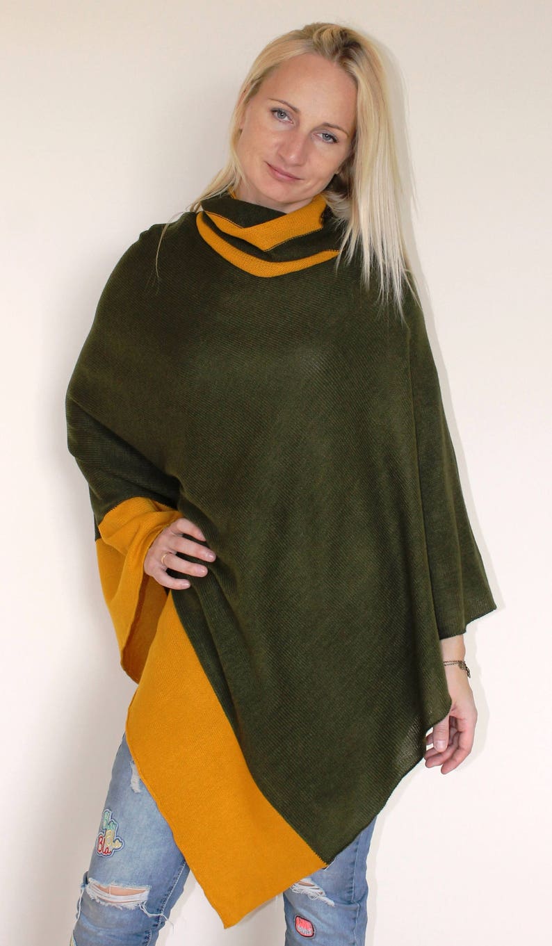Green Poncho, Knit Poncho, Sweater Wrap, Wool Scarf, Women Sweater ...