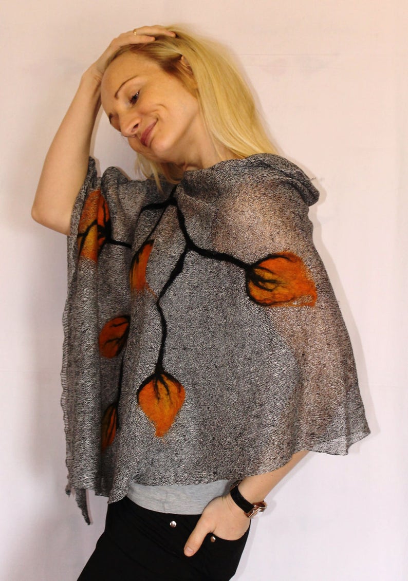 Felted Linen Ponchos Linen Pancho Cape Wrap Poncho Linen Sweater Pancho ...