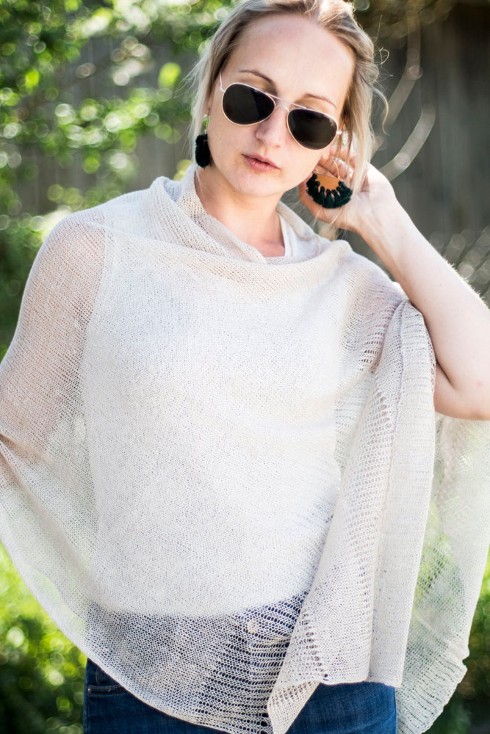 Summer Ponchos Women Pure Linen Poncho Linen Grey Knitted Scarf White ...