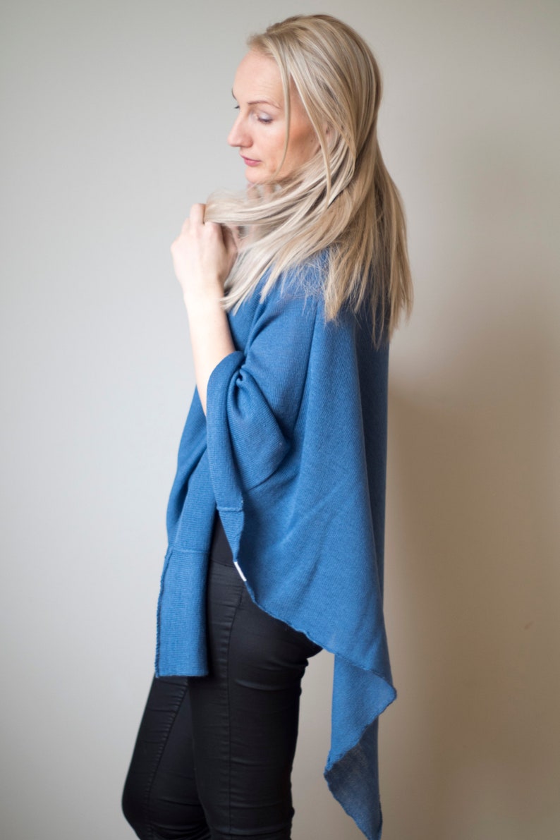 Wool Poncho, Blue Poncho, Denim Blue Coat, Women's Coat, Women's Poncho ...