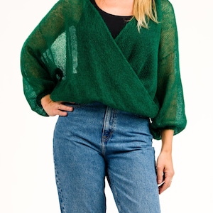Dark Green Knitted Sweater Open Front Sweater Kidmohair Soft Knitted ...
