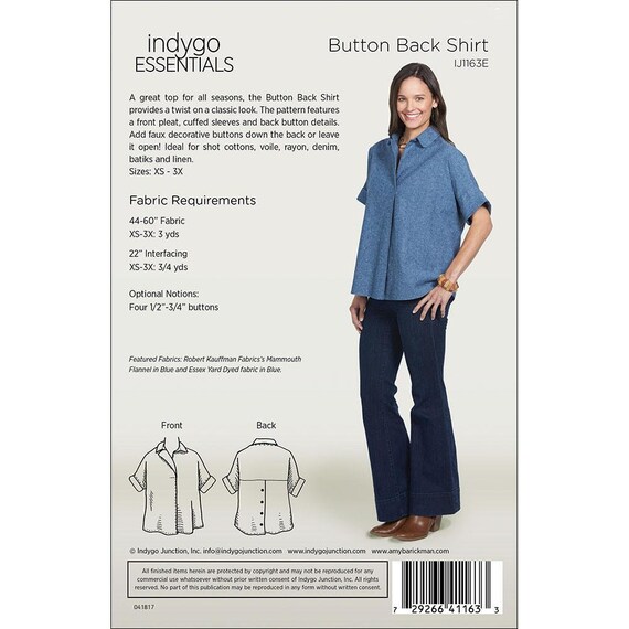 Indygo Essentials by Amy Barickman Button Back Shirt pattern Kits & How ...