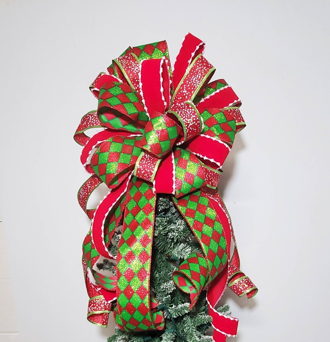 Christmas Tree Topper Bow, Christmas Mailbox Decor, Lantern Bow, Wreath ...