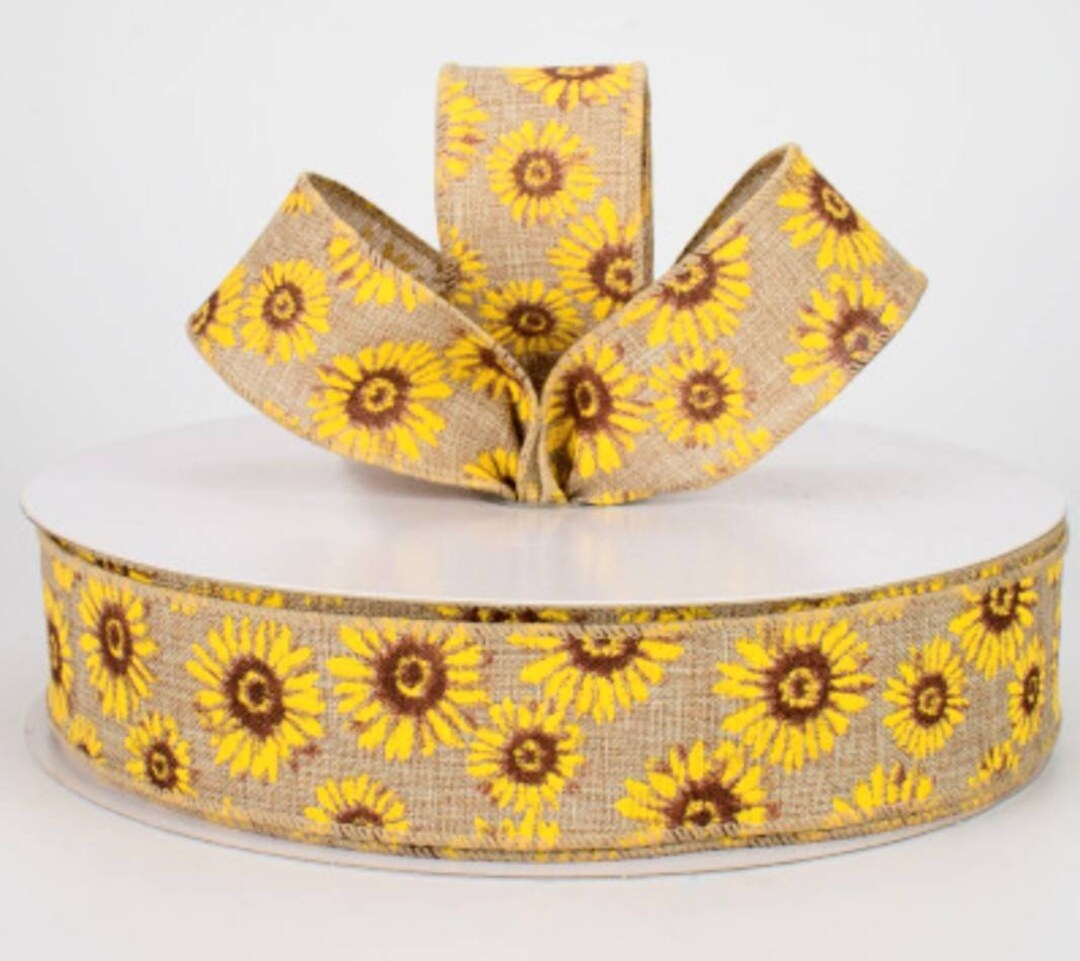 Everyday Sunflower Ribbon, Tan Ribbon With Yellow Sunflowers. Ribbon ...