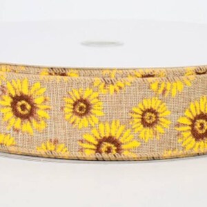 Everyday Sunflower Ribbon, Tan Ribbon With Yellow Sunflowers. Ribbon ...