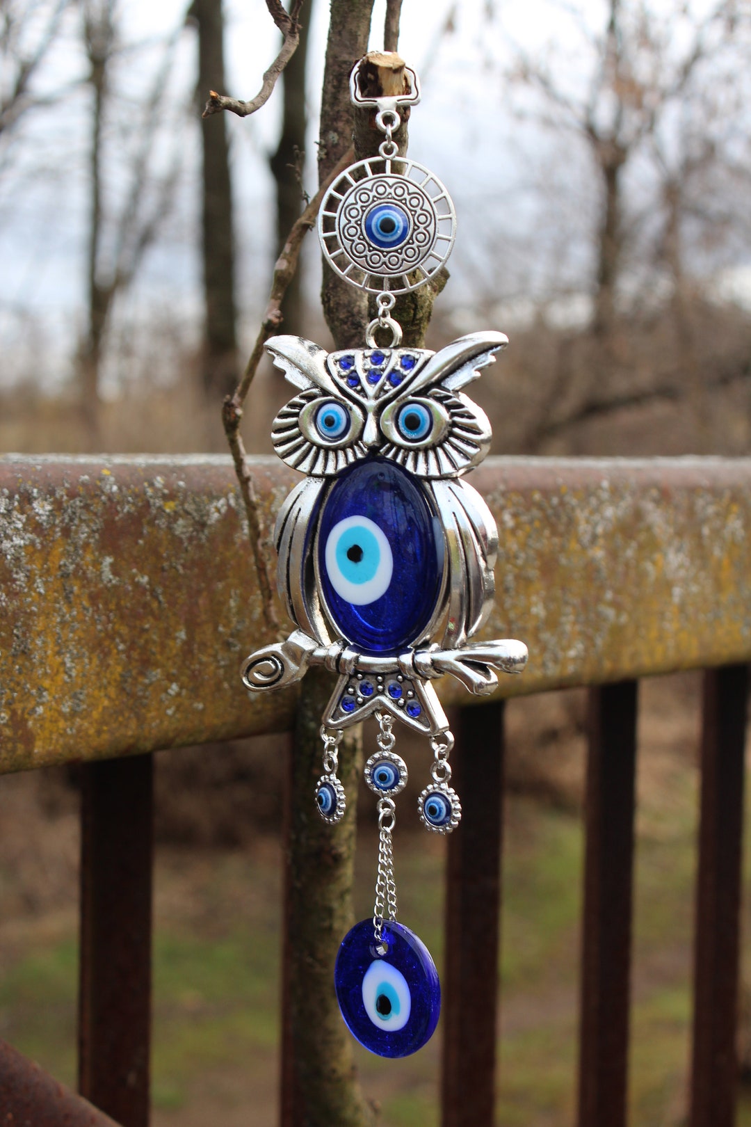 Owl Evil Eye Hanger New Beginnings and Protection Blue 2 Indigo Glass ...