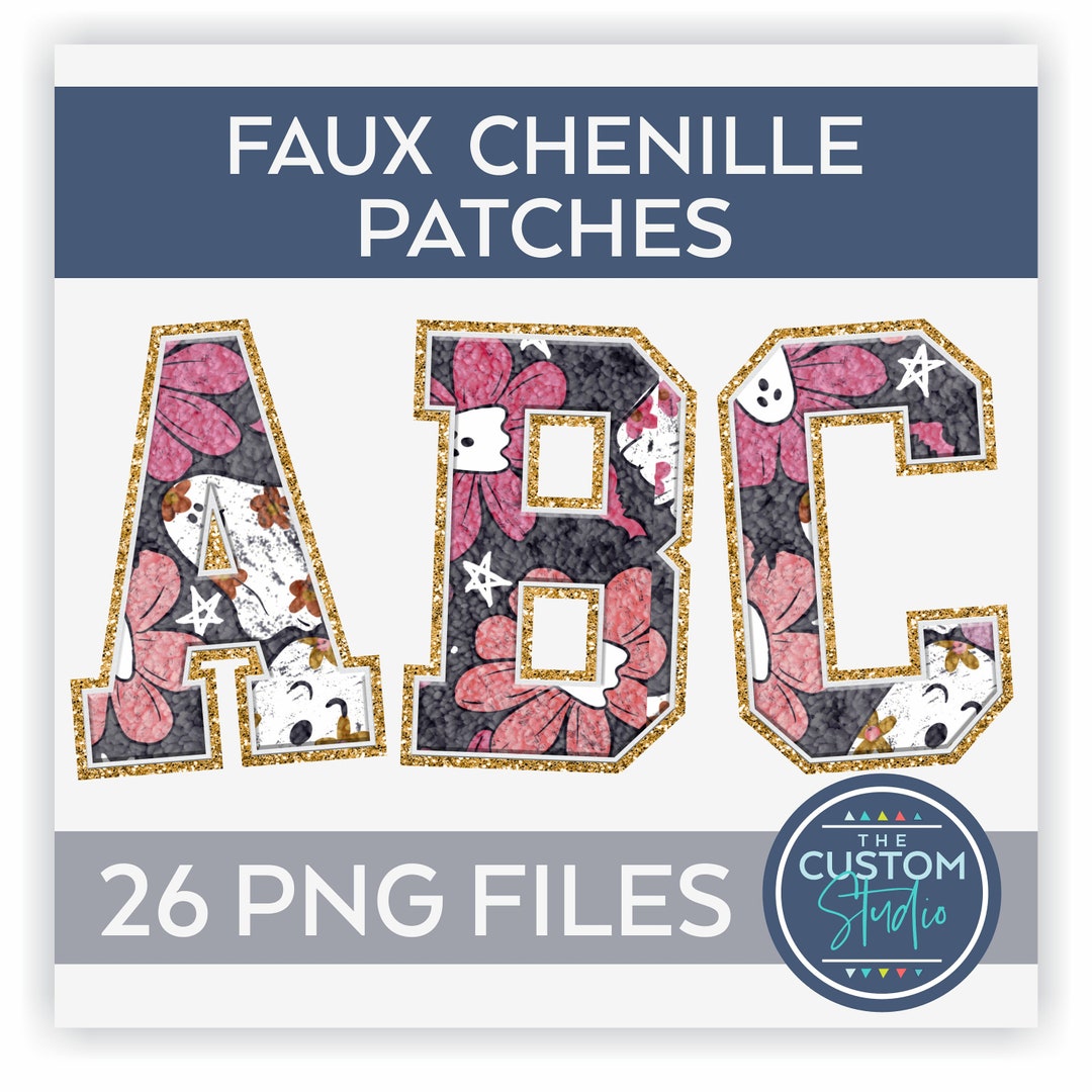 Faux Chenille Retro Floral Ghosts PNG Patches, Faux Chenille Alphabet ...