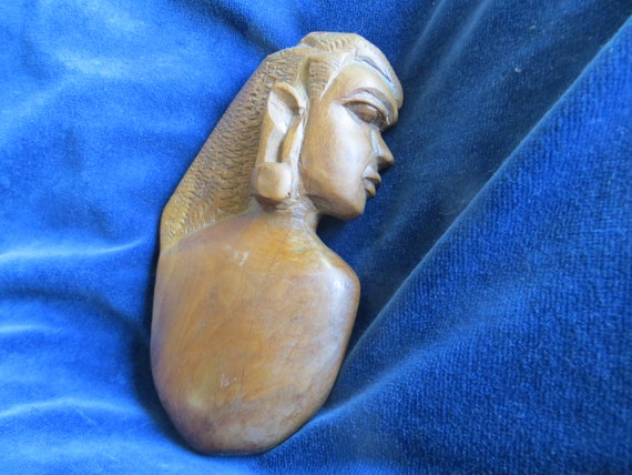 Carved Wooden African Tribal Art Female Head Plaque Etsy Uk