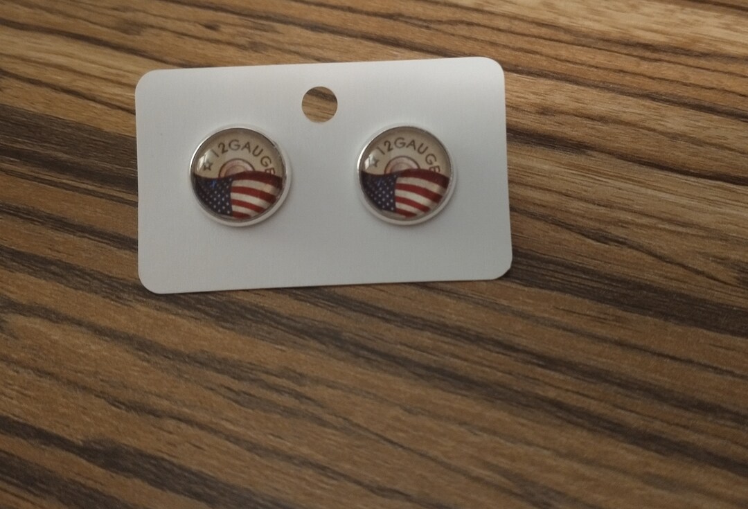 Shotgun Shell 12 Gauge Flag Stud Earrings-12mm Photo Cabochons - Etsy