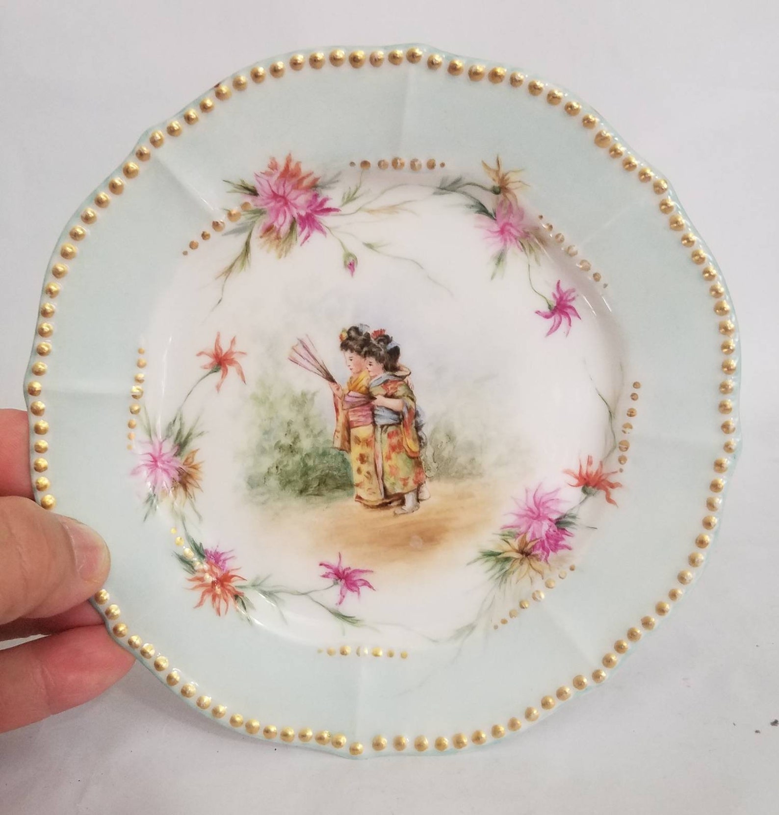 ANTIQUE LIMOGES Elite L France Hand Painted Porcelain Pastel Blue Bowl ...