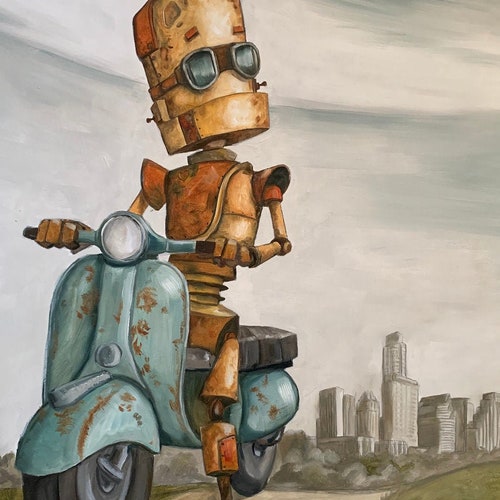 To the Moon and Back-bot Robot Painting Print - Etsy