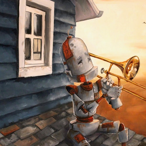 CANARY BOT Robot Painting Print - Etsy