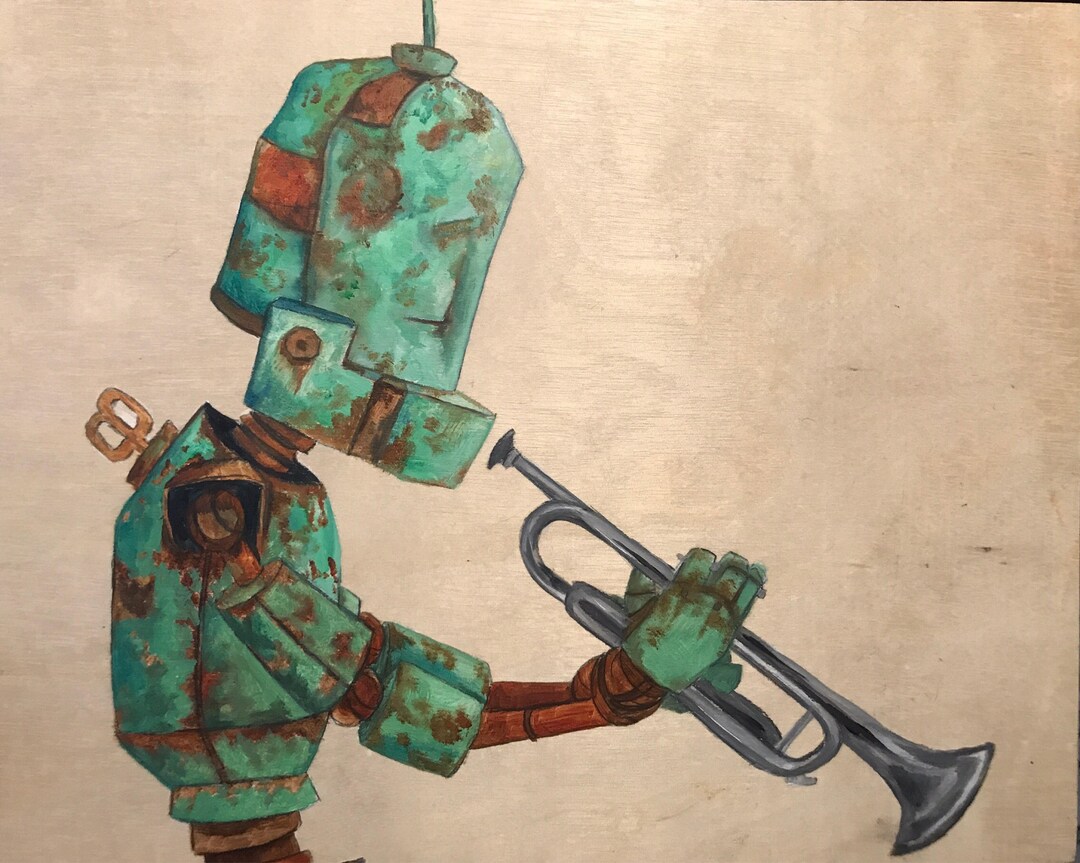 Trumpet Bot Robot Painting Print - Etsy