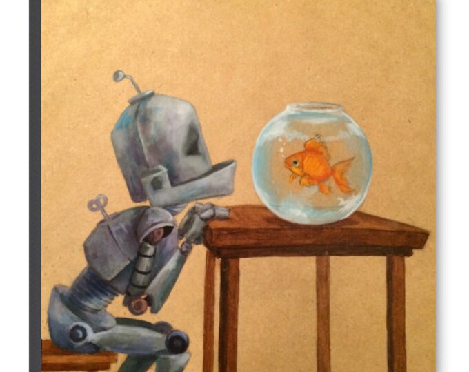 Fish Bowl Bot Robot Painting Print - Etsy
