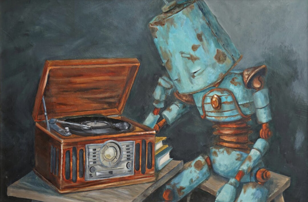 Listening Bot Robot Painting Print - Etsy