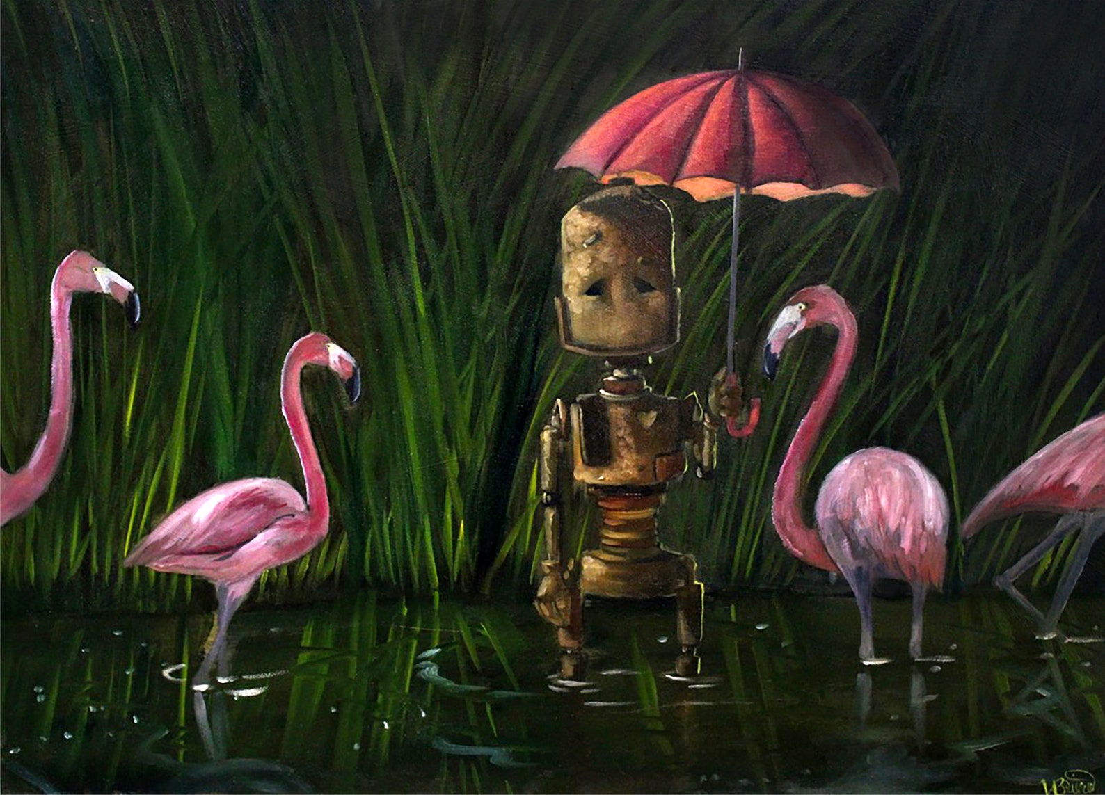 FLAMINGO BOT Robot Painting Print - Etsy