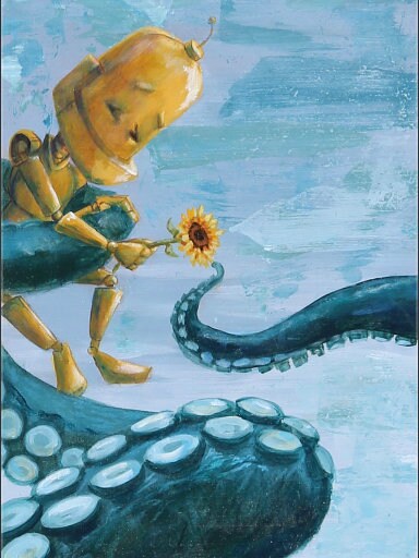 OCTO SUNFLOWER BOT Robot Painting Prints - Etsy