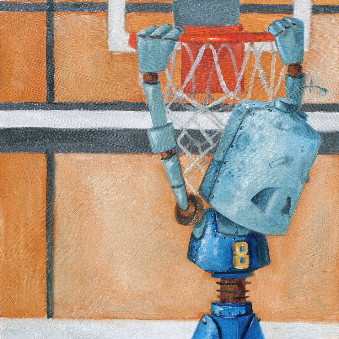Basketball Bot Robot Painting Print - Etsy