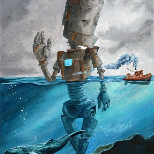 Wave Robot Painting Print - Etsy