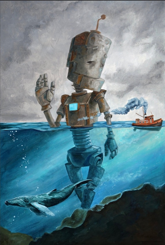 Tug Bot Robot Painting Print | Etsy