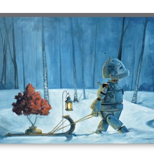 Winter Walk Bot Robot Painting Print - Etsy
