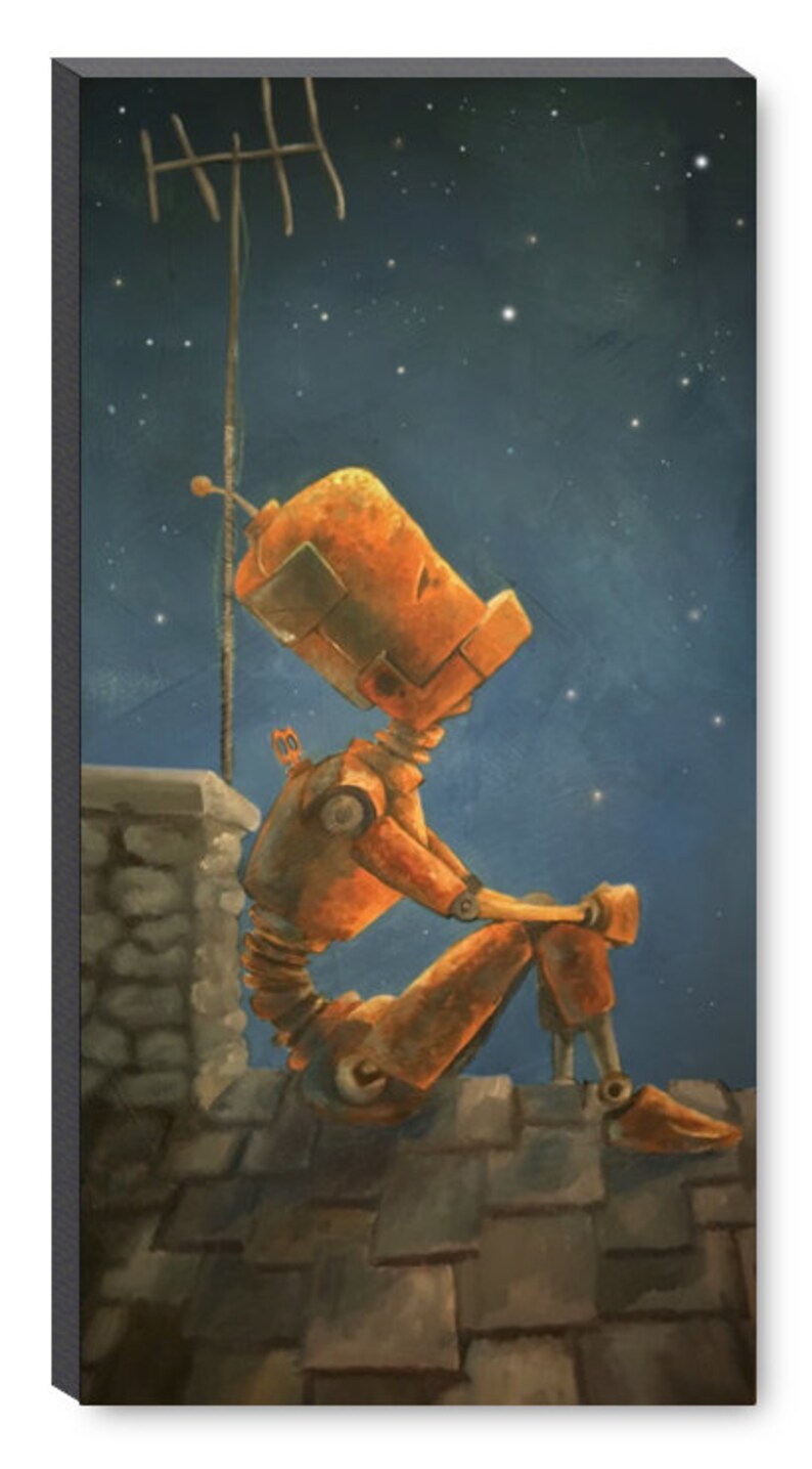 Rooftop bot robot painting print | Etsy