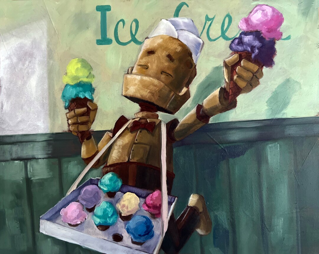 Ice Cream Bot Robot Painting - Etsy