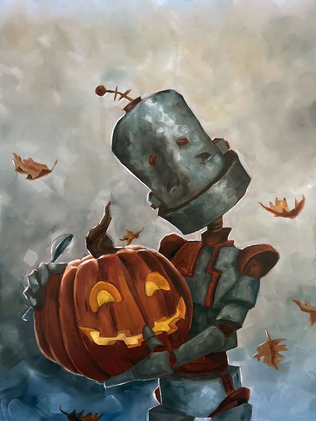 Jack-o-lantern Robot Painting - Etsy
