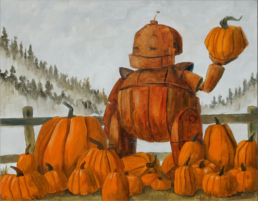 PUMPKIN-BUMPKIN BOT Robot Painting Print - Etsy
