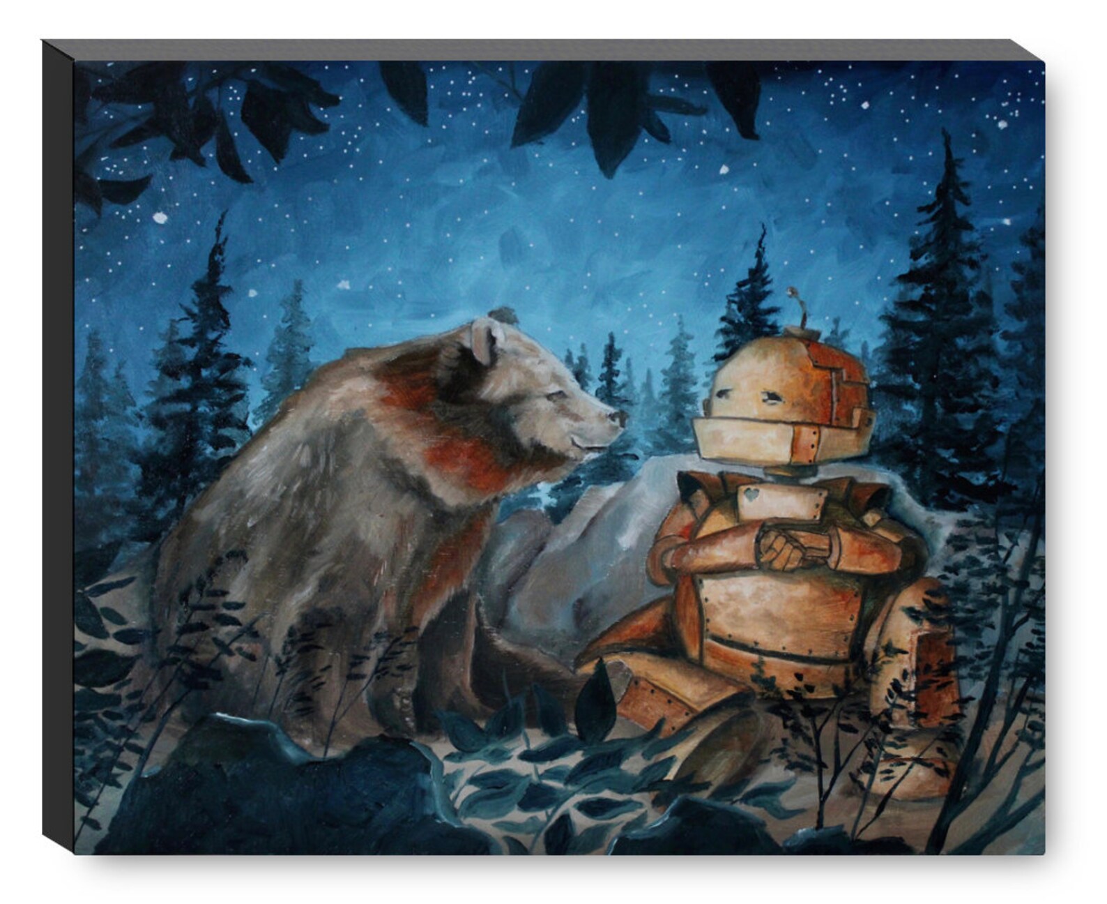 BASHFUL BEAR BOT robot painting print | Etsy