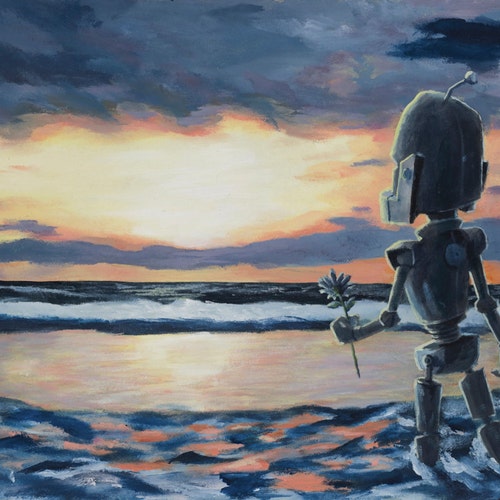 To the Moon and Back-bot Robot Painting Print | Etsy