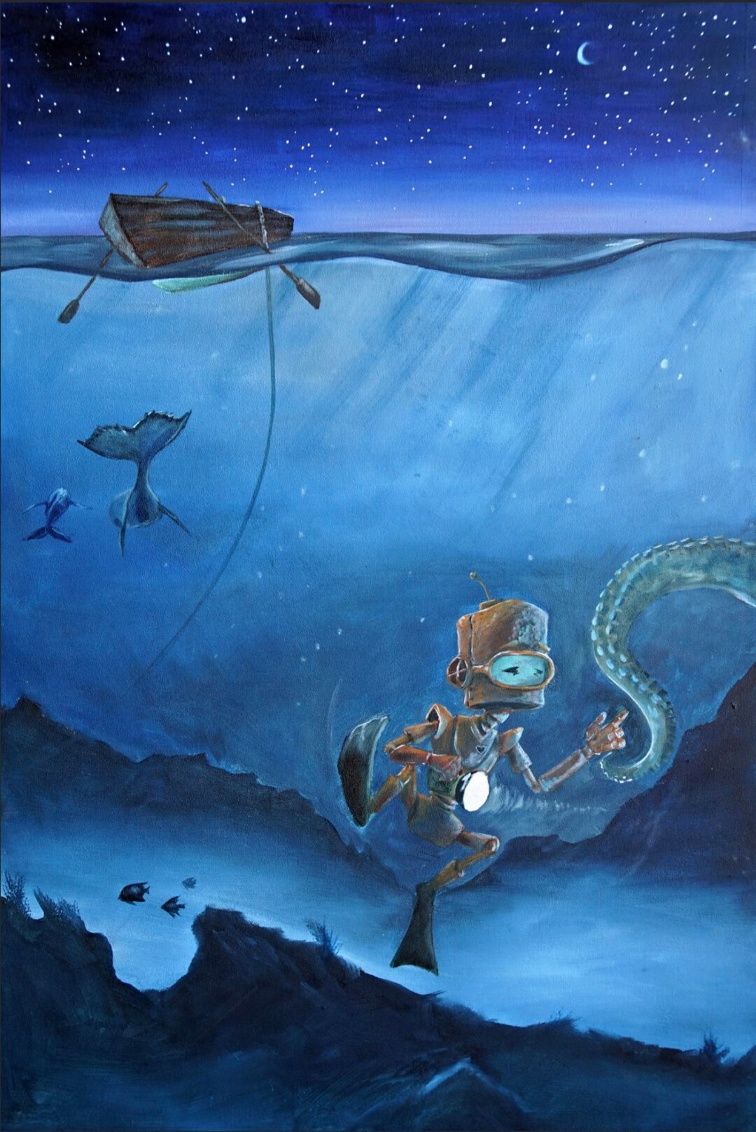 SCUBA BOT Robot Painting Print - Etsy