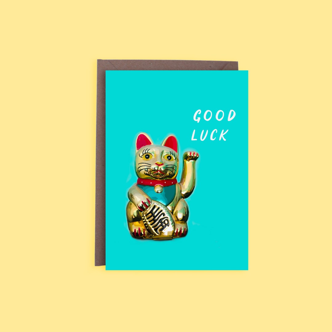 Lucky Cat Card | Good Luck Card | 5x7 Card - Etsy