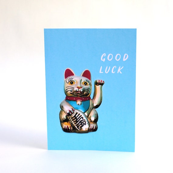 Lucky Cat Card Good Luck Card 5x7 Card - Etsy