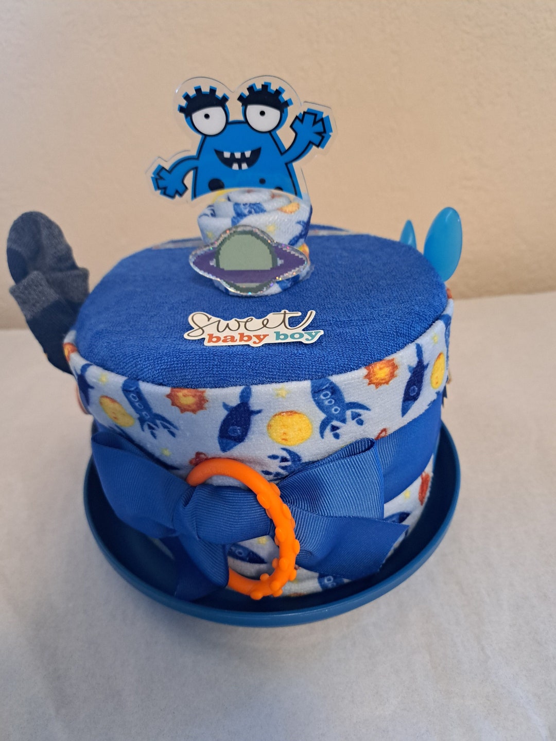 Rocket Mini Diaper Cake, Space Theme Diaper Cake, Rocketship Baby Gift ...