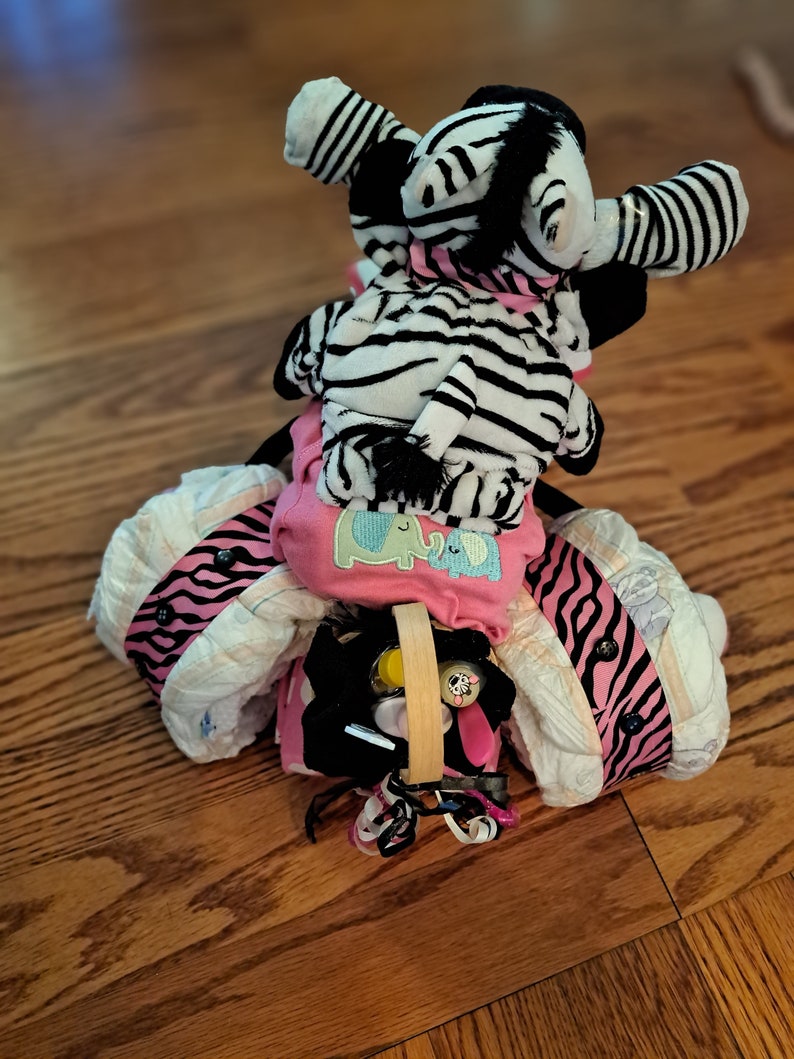 Pink Zebra Diaper Cake,zebra Diaper Tricycle,pink Zebra Print Baby Gift ...