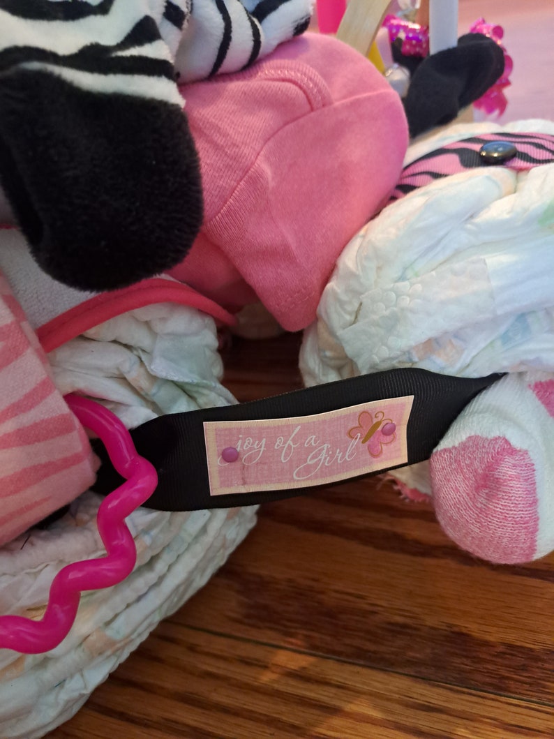 Pink Zebra Diaper Cake,zebra Diaper Tricycle,pink Zebra Print Baby Gift ...