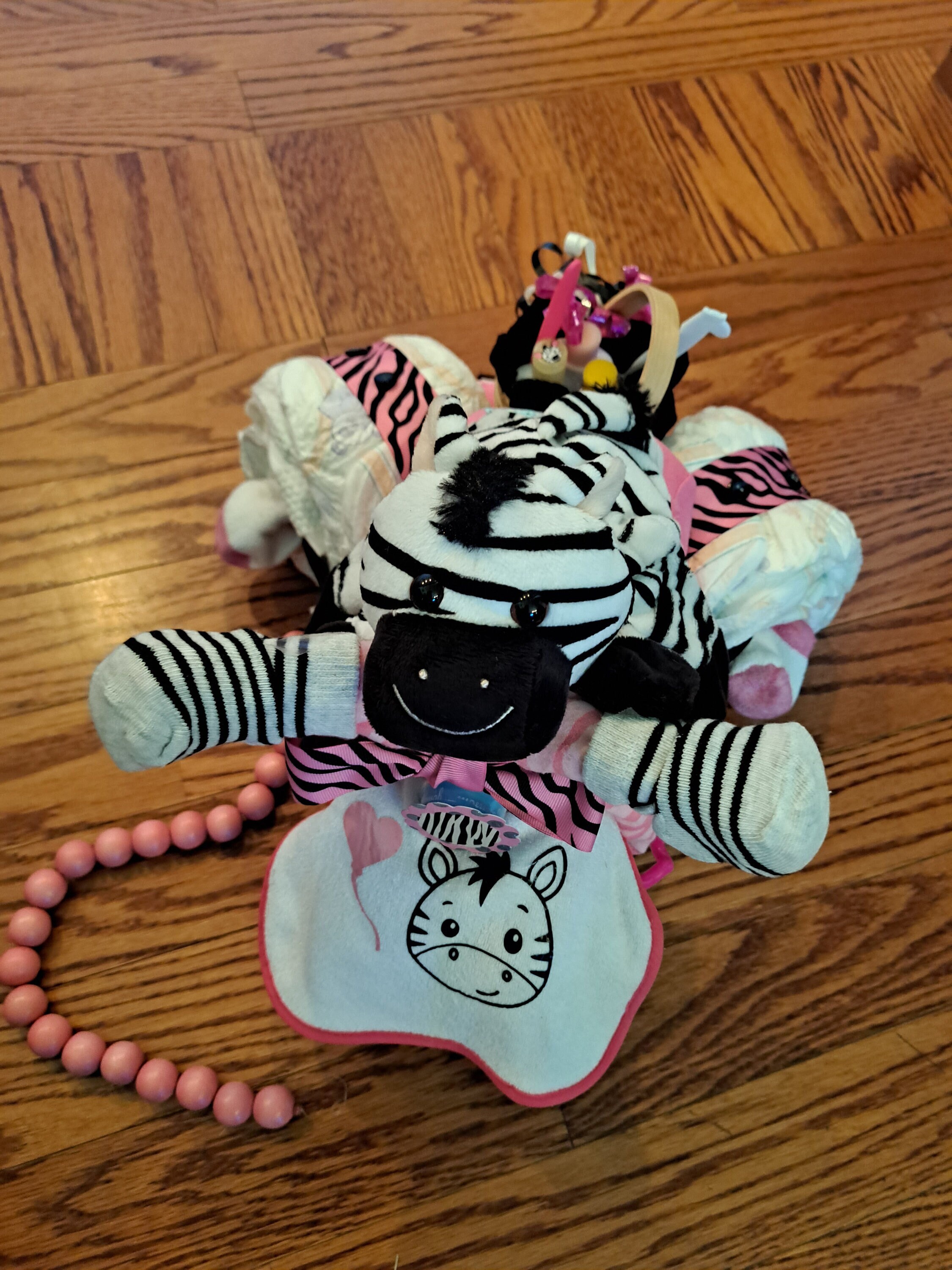Pink Zebra Diaper Cake,zebra Diaper Tricycle,pink Zebra Print Baby Gift ...