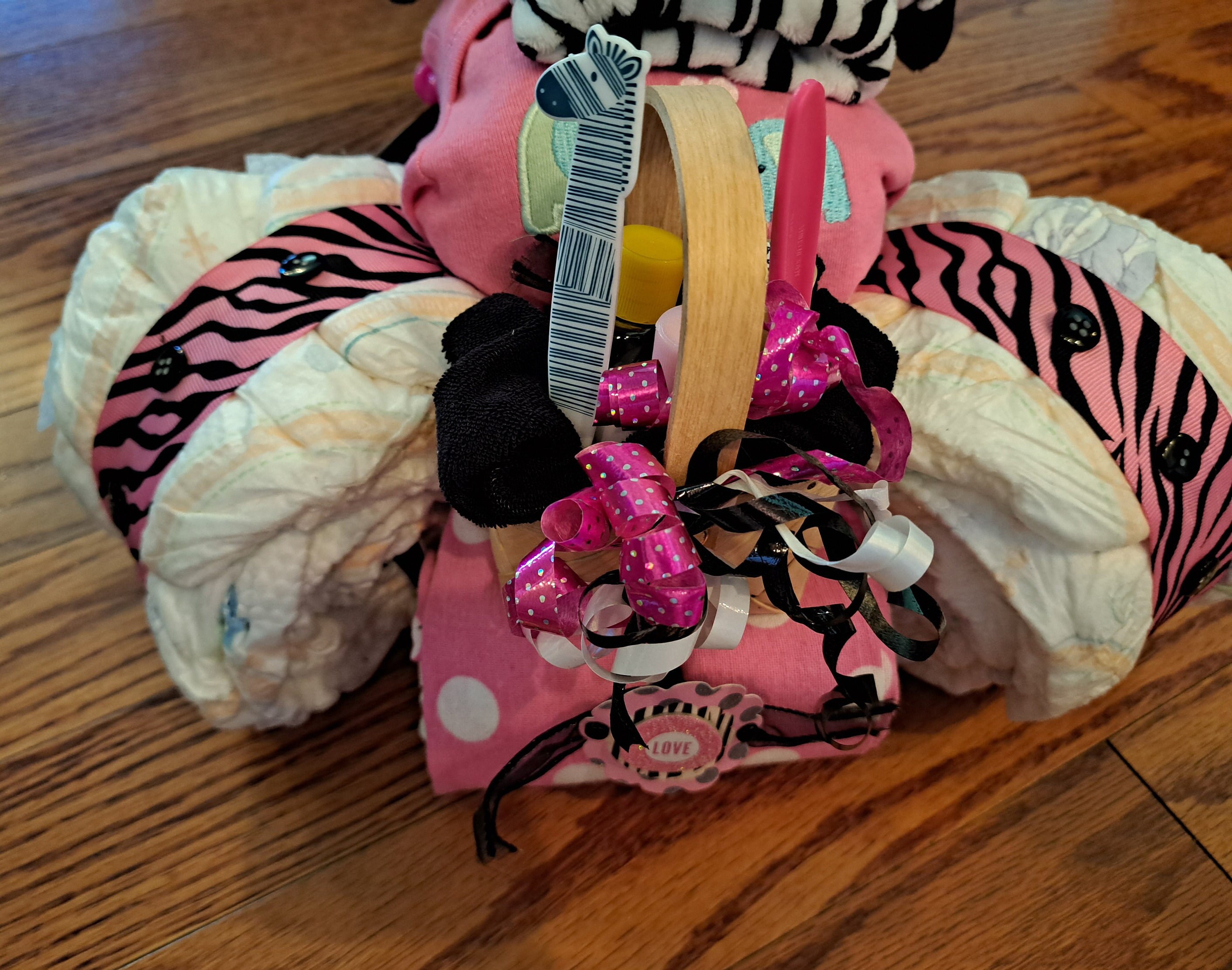 Pink Zebra Diaper Cake,zebra Diaper Tricycle,pink Zebra Print Baby Gift ...