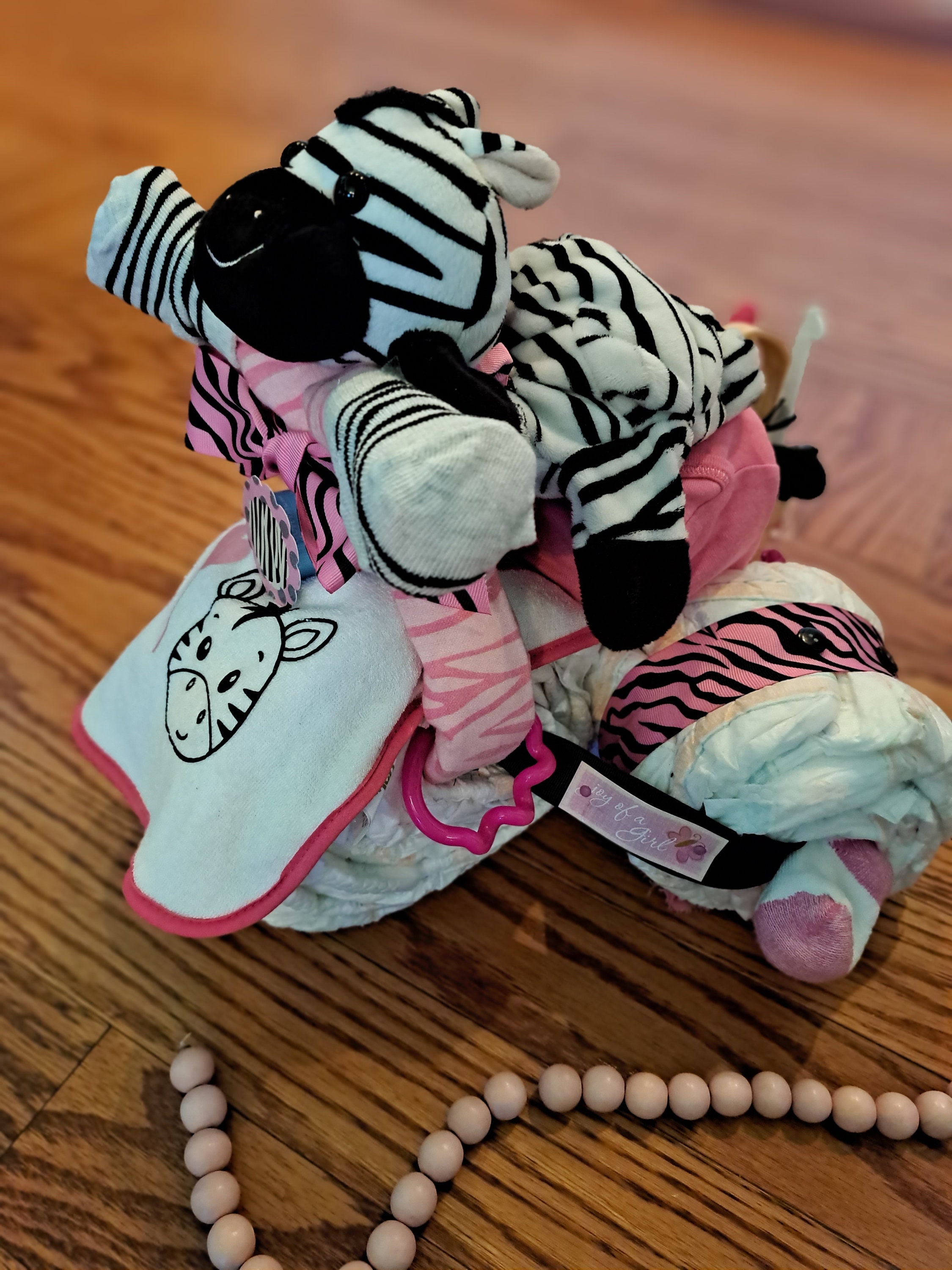 Pink Zebra Diaper Cake,zebra Diaper Tricycle,pink Zebra Print Baby Gift ...
