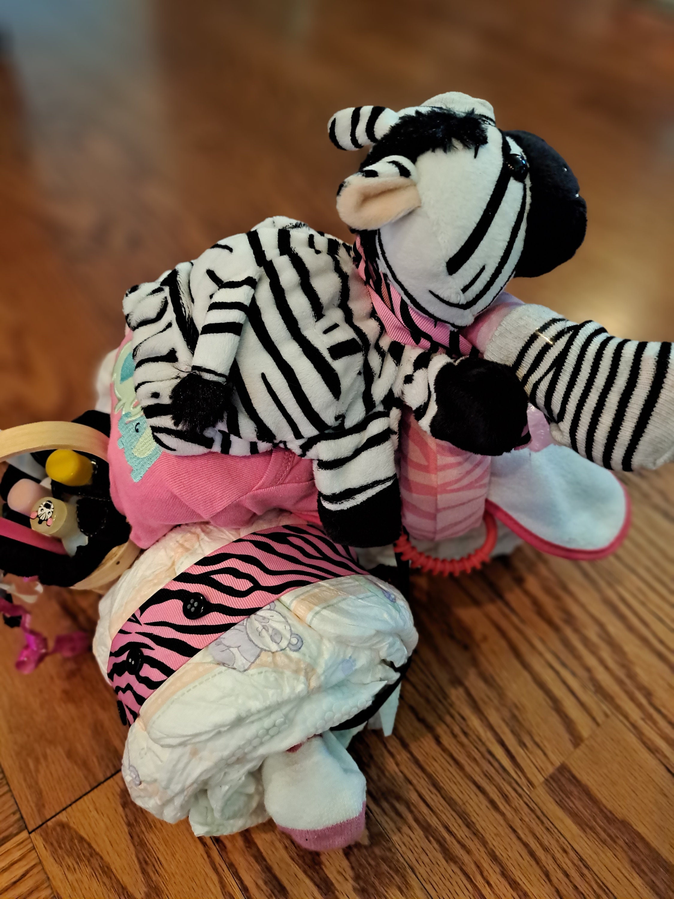 Pink Zebra Diaper Cake,zebra Diaper Tricycle,pink Zebra Print Baby Gift ...