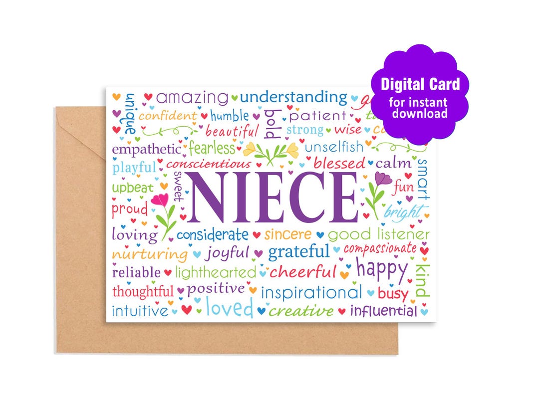 Printable NIECE Card - Perfect For: Birthday, Graduation, Baby Shower ...