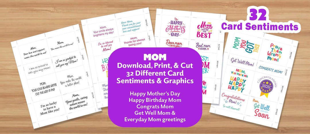 Print and Cut Mom-themed Sentiments, Verses, Clipart - 32 Sentiments ...