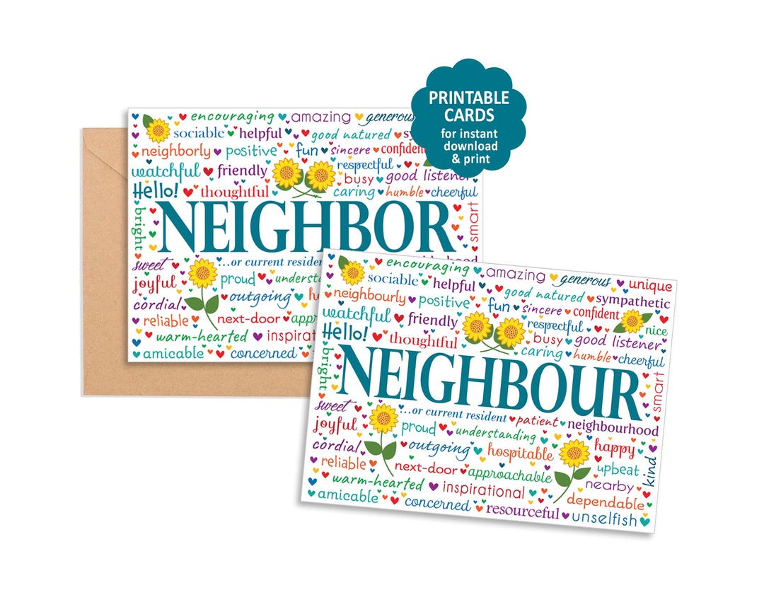 Printable NEIGHBOR Card: Neighbor Appreciation Day-sept. 28, Welcome ...
